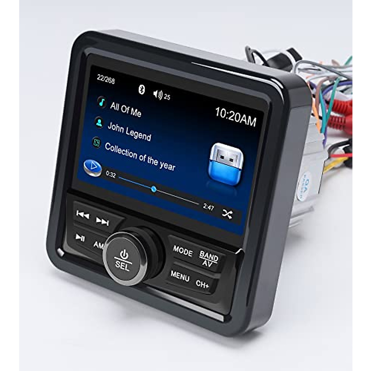 Audio Systems Marine Gauge Receiver - Weatherproof, 4-inch Display Screen, Built-in Amplifier, Bluetooth, Digital Media MP3 Player, No CD Player, USB Port, AM/FM Radio