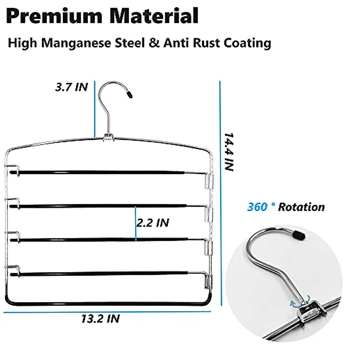 KLEVERISE 2 Pack Pants Hangers Space Saving, 5 Layer Tiered Non-Slip Stainless Steel Pants Hangers, Multi-Tier Pants Organizer Hangers, Swing Arm Space Saver Pants Hangers for Jeans Trousers