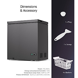 ADT Chest Freezer Free-Standing Top Door Freezers 6.8℉ to -4℉ (Matte Black, 7.0 Cubic Feet)