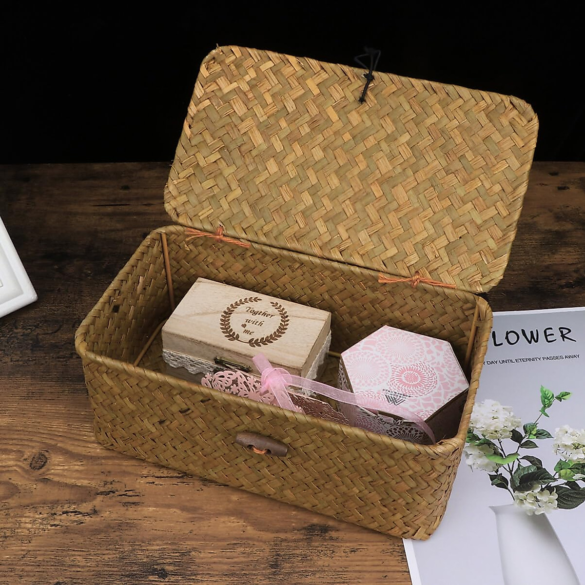 Storage Drawers Drawers Drawers Basket With Lid Woven Basket With Lid Rectangular Small Basket for Organize Snack (S) Shelf Shelf Shelf Woven Baskets