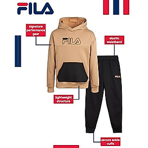 Fila Boys' Sweatsuit Set - 2 Piece Active Hoodie Sweatshirt and Jogger Sweatpants - Performance Activewear Set for Boys, 8-12, Size 12, Tan