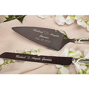 Lenox Bridal Adorn Silver Personalized Wedding Cake Knife and Server Set, Custom Engraved Wedding Cake Cutting Set, Accessories and Gifts for Bride and Groom