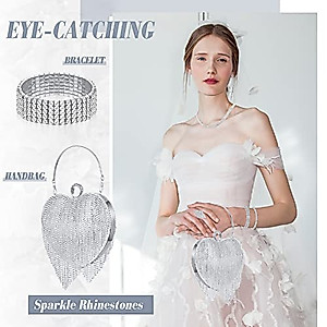 9 Pieces Women Rhinestone Crystal Jewelry Set Crystal Evening Clutch Purse Rhinestone Tassel Choker Necklace Glitter Dangle Fringe Earrings Bracelet Ring for Women Wedding Bridal Party (Heart Style)