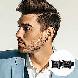 ONESING 15 Pairs Stainless Steel Earrings for Men Inlaid stud Cross Dangle Hinged CZ Earrings Stud Hypoallergenic Earrings Huggie Earrings Set for Women Men Ear Piercing Jewelry Black Steel Gold