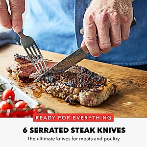 GreenPan x Bobby Flay 13 Piece Stainless Steel Cutlery Kitchen Knife Block Set, Premium Stainless Steel Blades, Acacia Wood Knife Block, Hand Finished Wood Handle, Damascus Steel Design