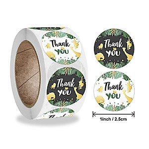 Thank You Baby Shower Sticker, Jungle Safari Thank You Stickers,Green Gold Wild Animals Birthday Party Label Sticher Decorations