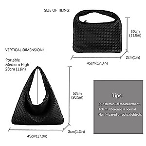 LMKIDS Women's Leather Woven Tote Handbag,Handmade Large Capacity Shoulder Bags Travel Bag Shopper Bag Hobo Bag (Black)