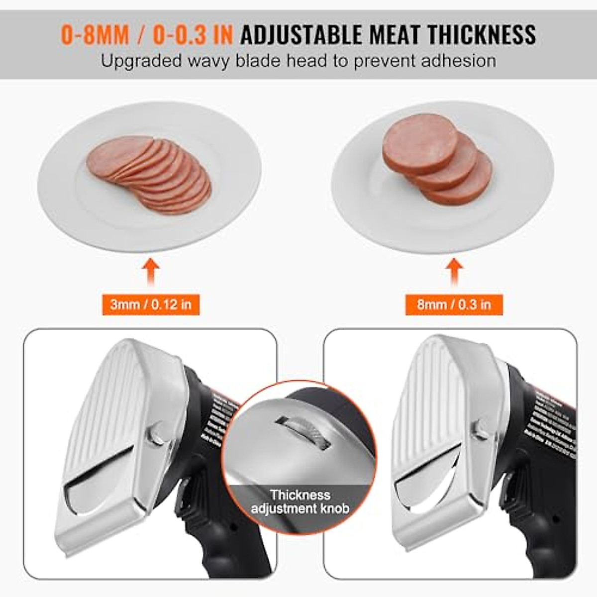 VEVOR Electric Shawarma Knife, 80W Professional Turkish Kebab Knife, Commercial Stainless Steel Gyro Cutter, Doner Kebab Meat Slicer with 2 Blades, Φ4/100mm Blade Diameter, 0-8mm Adjustable Thickness