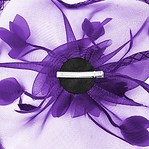 TS Fascinators Hat Mesh Floral Feather Fascinator Headband for Wedding Cocktail Tea Party or Special Occasion(Purple)
