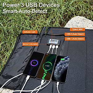 60W Foldable Solar Panel Monocrystalline,Aguei Solar Charger for Power Station,12V Battery,Solar Generator with Adjustable Kickstand and 3 USB for Outdoor Camping Vanlife RV Off Grid