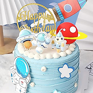 Spaceman Birthday Candles, Space Rocket Spacecraft Candles, Astronaut Theme Candles for Birthday Party Baby Shower - Set of 3