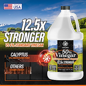 Calyptus 50% Concentrated Vinegar | Highest-Performance (12.5X Power) | Pure Virgin Vinegar | Dynamic-Power | Home, Outdoor, Industrial Cleaner Concentrate | Makes 12.5 Gallons | USA Made | 128 Ounces