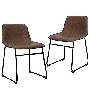 SONGMICS Dining Chairs, Set of 2 Mid-Century Modern Kitchen Chairs with Backrest, Metal Legs, Comfortable Wide Seat, Synthetic Leather Cover, Load Capacity 264 lb, Retro Brown and Black ULDC091K01