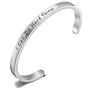 MAOFAED I can do hard things Cuff Bracelet Inspiration Jewelry Goddaughter gifts (Silver)