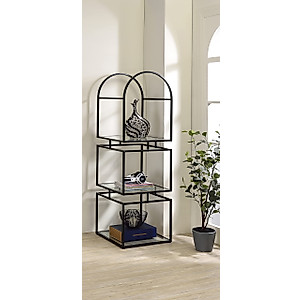 PayLessHere 3-Tier Open Bookshelf, Bookcase Storage Shelves with Arched top Metal Frame and Glass Bookshelves form Home Office Living Room,Black