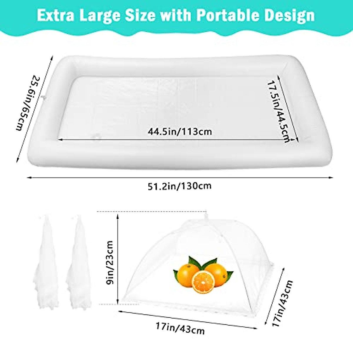 Large Inflatable Serving Bar Kit 1+4Pcs, Luxiv Salad Food Drinks Tray for Picnic Pool Cooler Ice Buffet Party Camping Inflatable Salad Serving Trays with Drain Plug, Large Food Mesh Cover, Inflator…