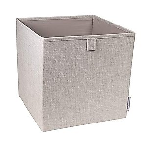 Bigso Soft Multi Purpose Foldable Cube Storage Box | Collapsible Fabric Storage Cube for Storage on Shelves | Polyester Fabric Foldable Storage Cube Organizer for Closet | 12.4’’x12.4’’x12.4’’ | Beige