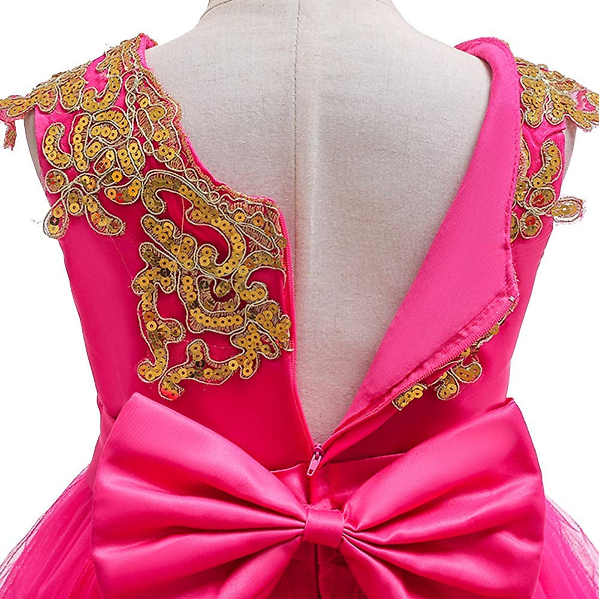 Flower Girl Dress Toddler Kids Baby Girls Shiny Sequin Bowknot Tutu Tulle Princess Dresses Birthday Party Pageant Wedding Bridesmaid Formal Evening Sundress Baptism Clothes Gift Hot Pink 5-6T