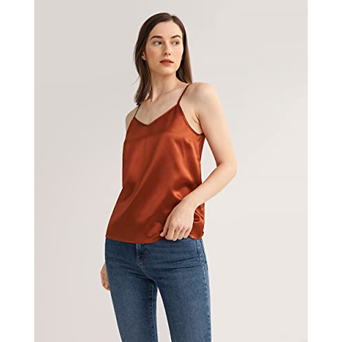 LilySilk Women's Silk Camisole 100 Mulberry 22MM V Neck Front and Back Basic Soft Tank Tops for Ladies,Red Clay XL