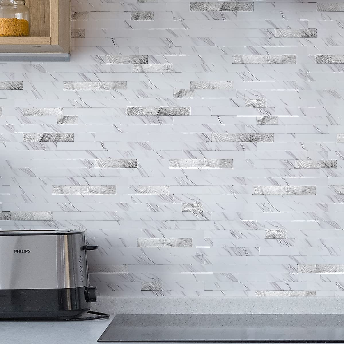 Art3d 10-Sheet Peel and Stick Backsplash Tile for Kitchen Bathroom Fireplace Laundry Room in White Marble Tone