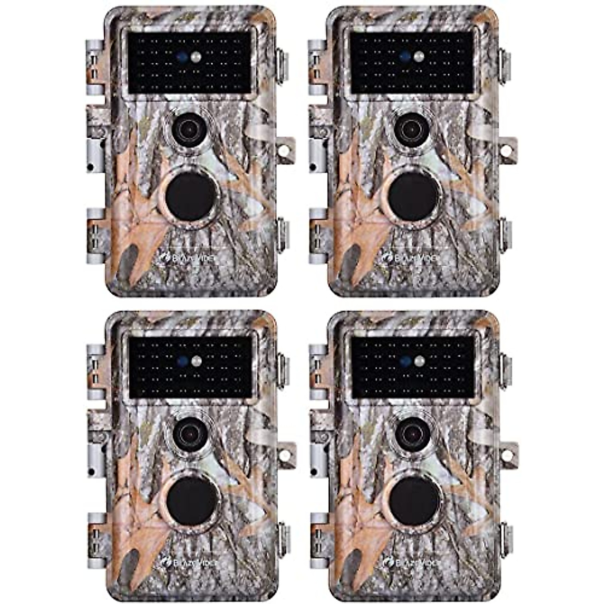 BLAZEVIDEO 4-Pack Game & Deer Trail Cameras 32MP 2304x1296P H.264 Video for Hunting Wildlife and Home Security No Glow Night Vision Time Lapse Motion Activated Waterproof & Password Protected