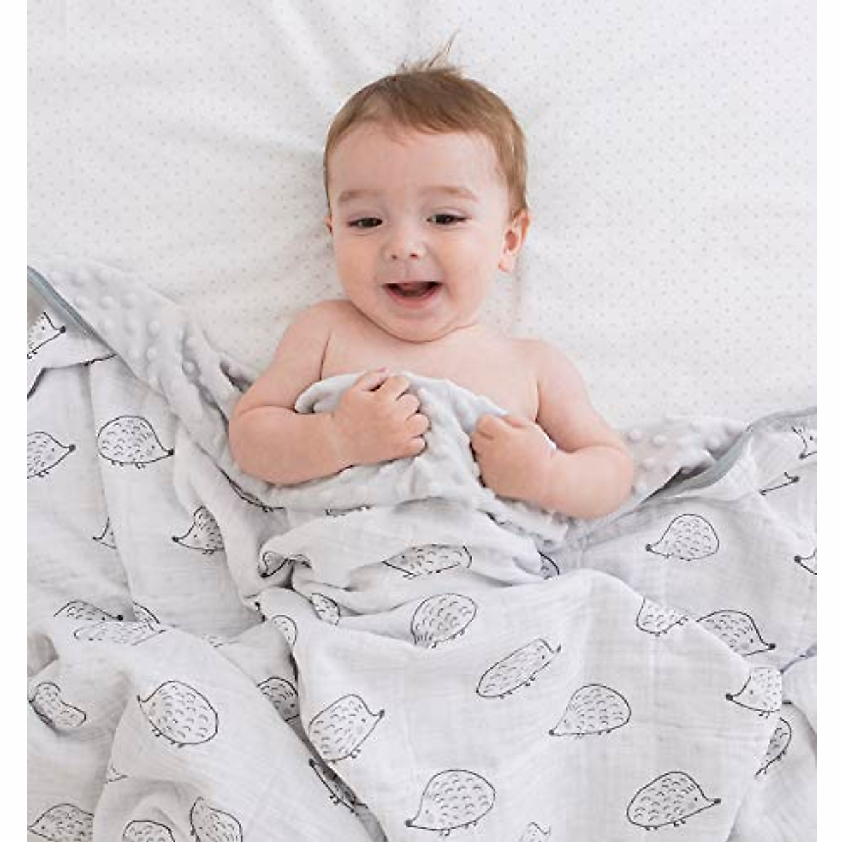 SwaddleDesigns Snuggle Blanket, Microfiber and Cotton Muslin, Sterling Little Lamb and Plush Dots