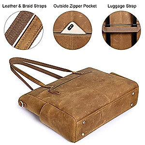 S-ZONE Women Vintage Genuine Leather Tote Bag Large Shoulder Purse with Clutch Bag