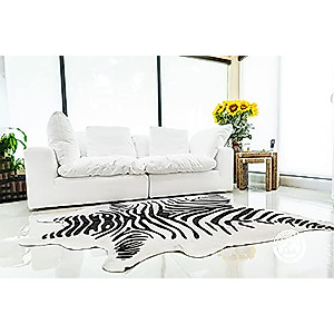 Zebra Print Black on Off White Genuine Cowhide Rug 6 x 7 ft. 180 x 210 cm