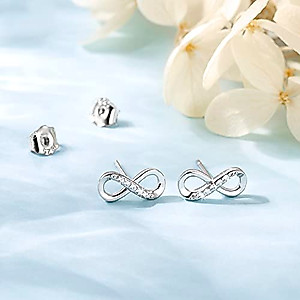 Billie Bijoux Women 925 Sterling Silver Infinity Dangle Drop Earrings Studs Infinity Love Round Cut CZ