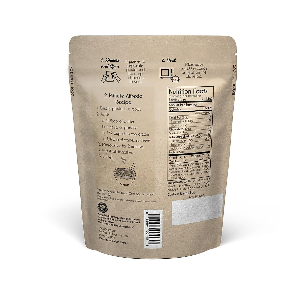 READY TO EAT PASTA | Microwavable | Fusilli Shape | Greenfit By Chef Valentino Rizzo | Glyphosate Free | Simple Clean ingredients | (8 Ounce - Pack of 6)