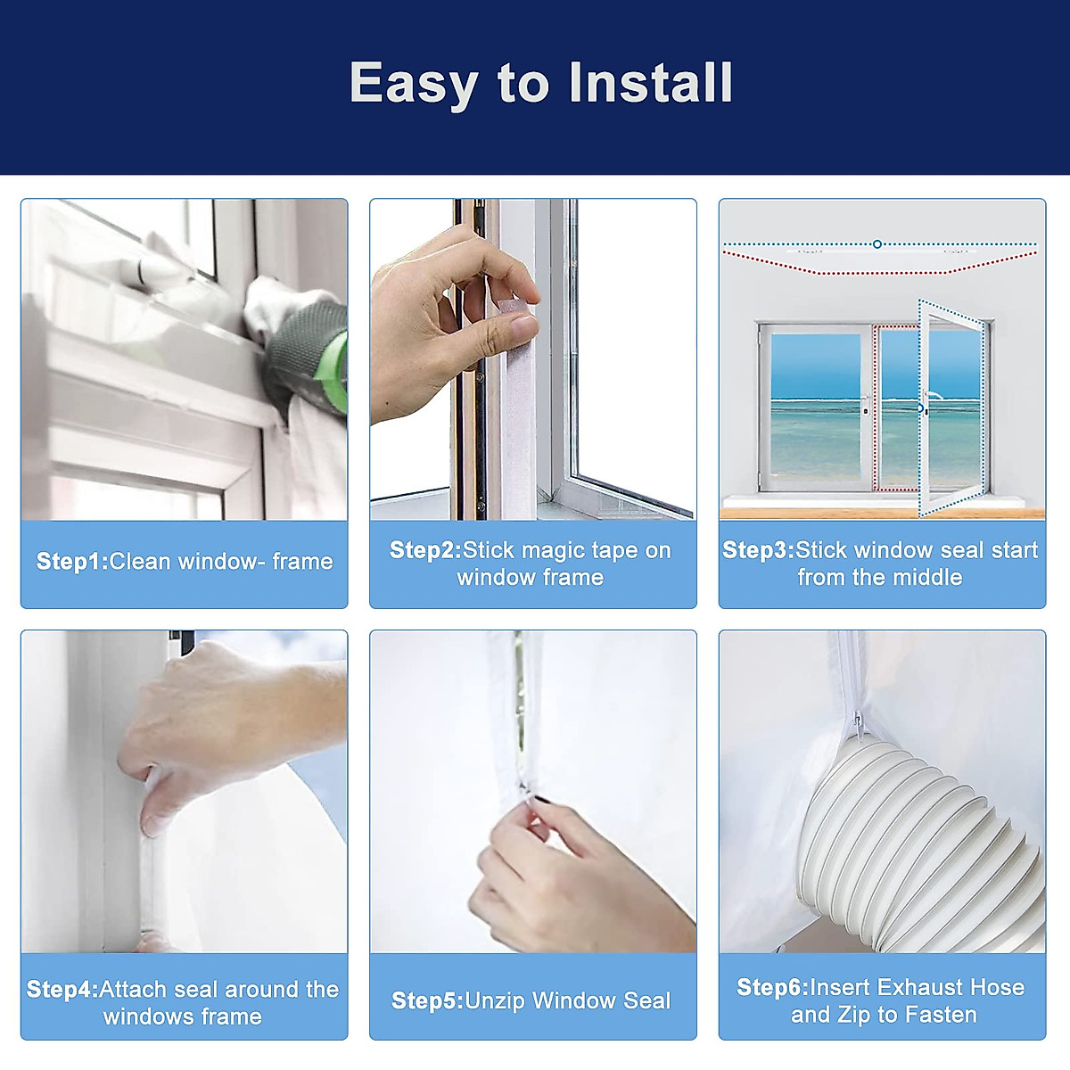 Tomato Man Portable Air Conditioner Window Seal Kit, Air Conditioner Window Ventilation Kit with 5.9" Air Conditioner Vent Hose for Air Conditioner Flush Windows (158IN)