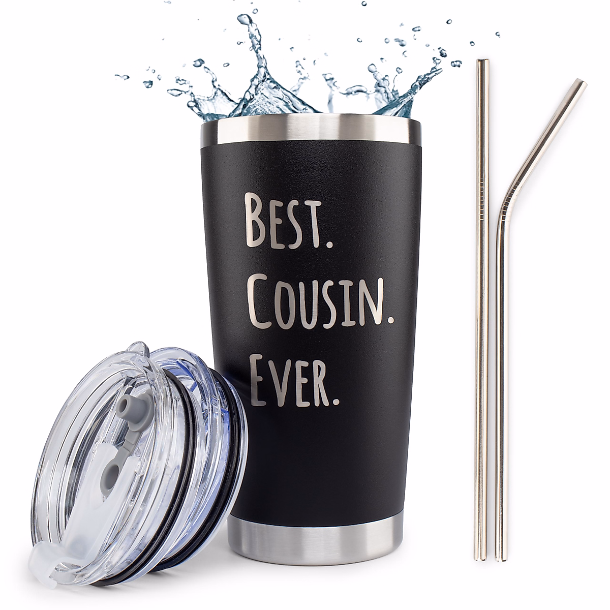 JENVIO Cousin Gifts | Best Cousin Ever | Stainless Steel Tumbler with Two Lids Straws and Gift Box | Unique Favorite Mug for Women Men | Female Birthday Valentine's Day