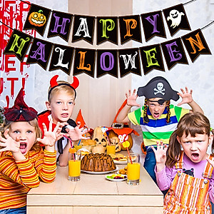OHOME Halloween Decorations - Happy Halloween Banner | Halloween Party Decorations for Indoor Outdoor - Halloween Backdrop Garland for Outside | Hanging Halloween Party Favors Supplies for Birthday,Trunk or Treat Decorations