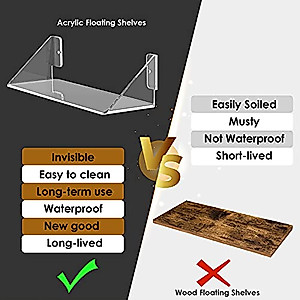 MaxGear Clear Acrylic Shelves，Invisible Floating Wall Bookshelves for Kids，Display Wall Mounted Hanging Shelves with Screws for Bathroom, Bedroom, Living Room, Office, Kitchen Set of 3