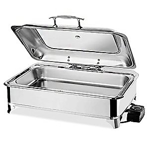 Food Warmers for Parties Buffets Electric, Electric Chafing Dish Buffet Set with Clear Glass Hydraulic Covers, Stainless Steel Buffet Server and Adjustable Temperature Warming Tray 35°c~80°c, 9l(Siz