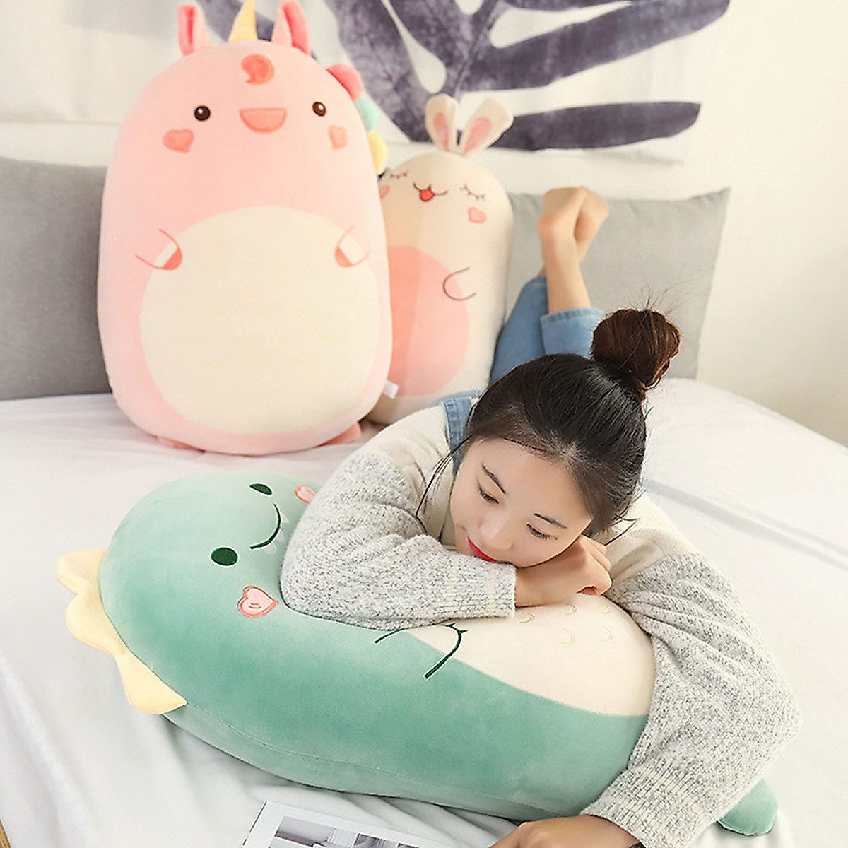 Kekeso Dinosaur Plush Hugging Pillow - 17.71in, Cute Stuffed Animal Toy, Soft Cartoon Sleep Pillow for Kids