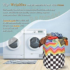 Rainbow Grey White Plaid Laundry Hamper Colorful Hippie Funny Laundry Basket With Handles Foldable Oxford Cloth Tote Bag Clothe Toy Storage Bucket 18.9x16.5For Bathroom/Laundry/Bedroom