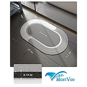 MontVoo-Bathroom Rug Mat-Bath Mat Rug for Bathroom Non Slip Absorbent No Stains Quick Dry Bathroom Floor Mat Washable-Thin Bathroom Rugs Fit Under Door-Rubber Bathmat Shower Rug-17"x27" Gray