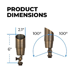Super Bright LEDs Solid Brass Landscape Spotlight, LED-Ready, Low Voltage 12V AC/DC Up Lighting, Waterproof Garden Fixture, Adjustable Glare Guard, Ground Spike (Warm White MR16 Bulb Included)