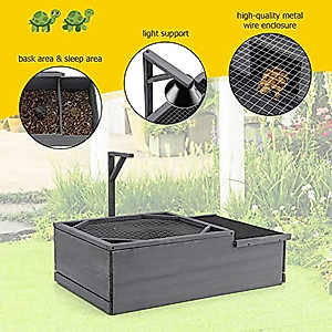 Lovinouse Wooden Turtle House with Light Support, Tortoise Habitat with Waterproof Removable Bottom, Indoor and Outdoor Reptile Cage Small Animals Hutch