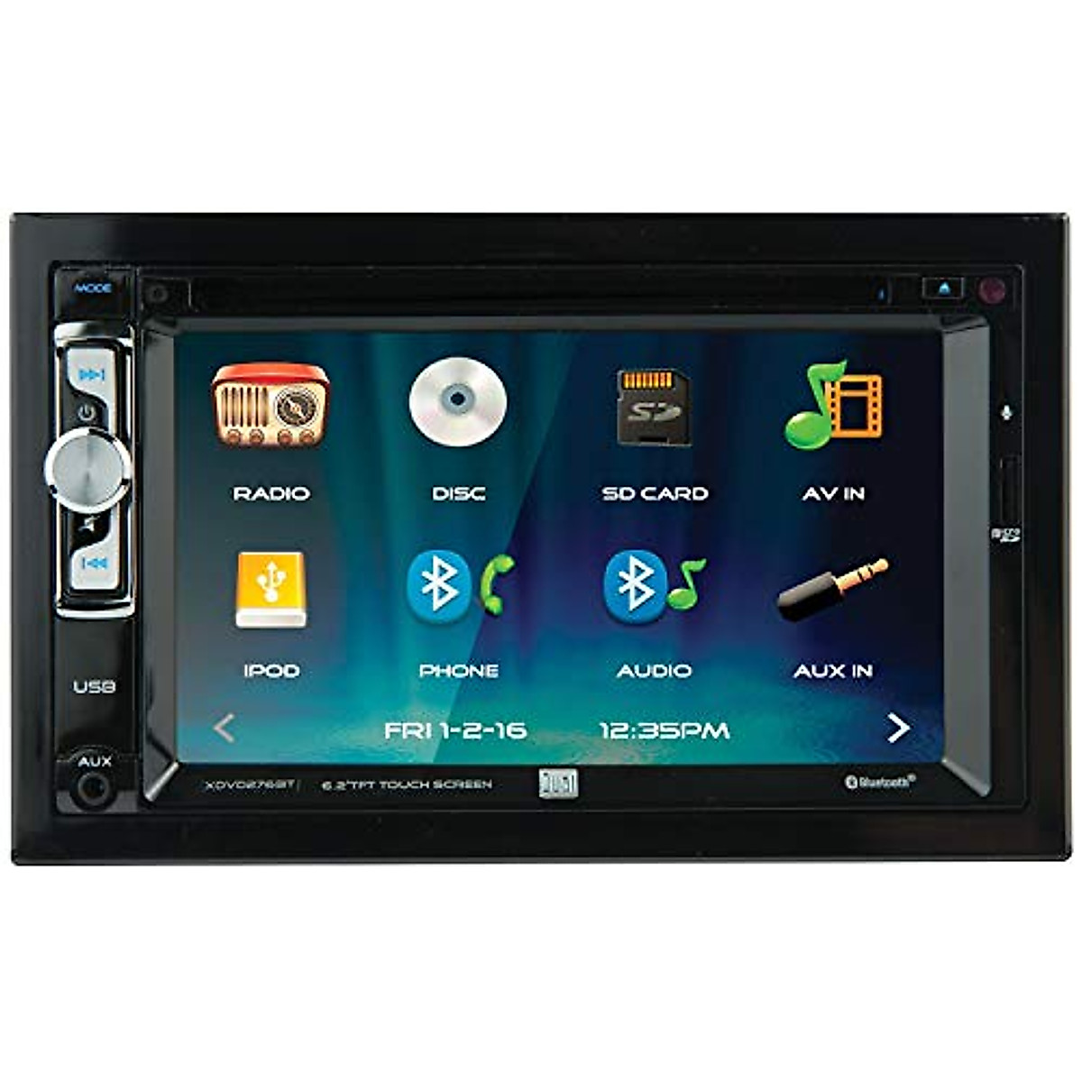 Dual Electronics XDVD276BT 6.2" LCD Touch Screen Double Din Car Stereo, Black, One Size