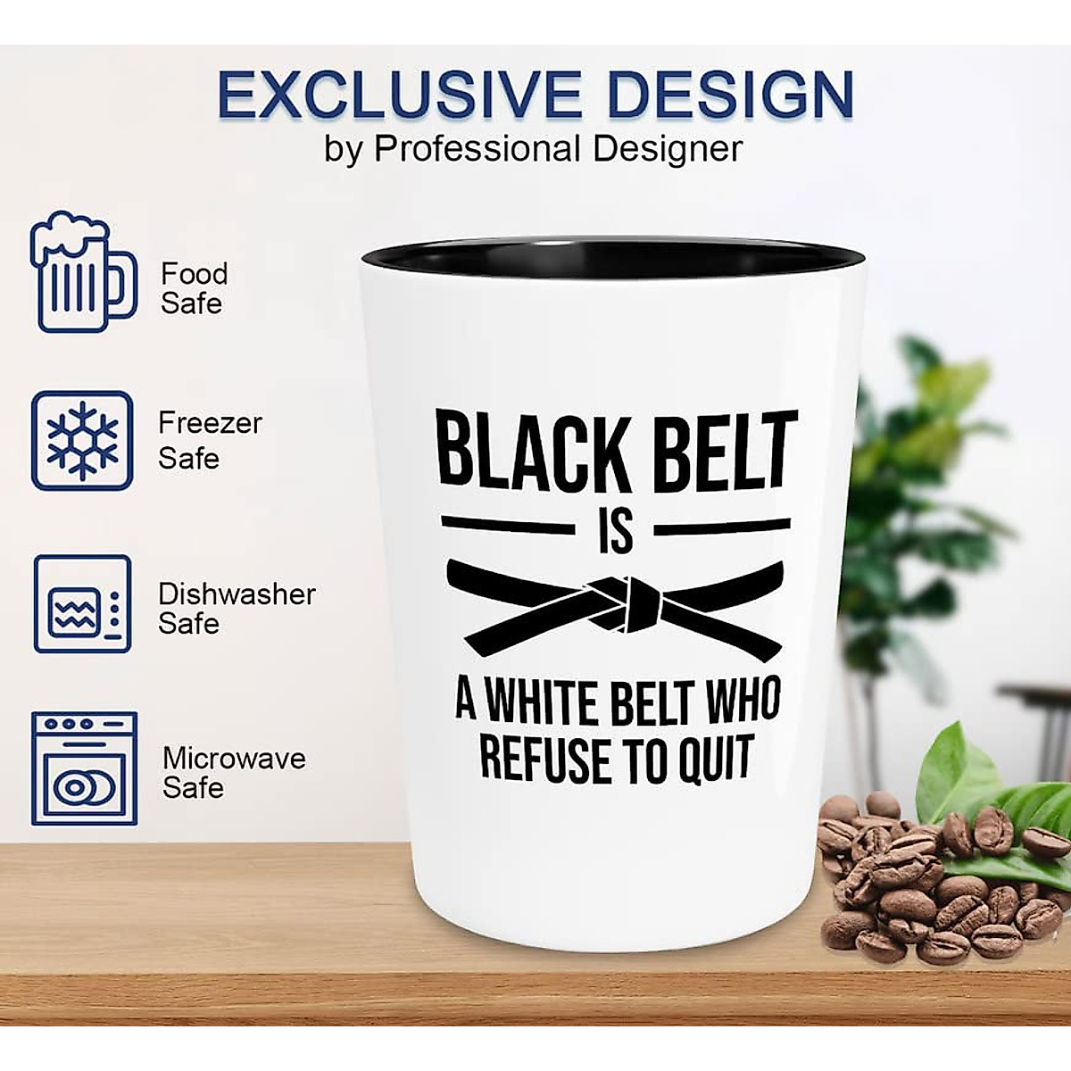 Bubble Hugs Karate Gift Shot Glass 1.5oz - A Black belt is a white belt who refused to quit - Martial Art Enthusiast Blackbelt Instructor Black Taekwondo karateka