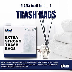 Plasticplace 6 Gallon Trash Bags, 0.7 Mil, White Drawstring Garbage Can Liners, 17" x 20" (200 Count)