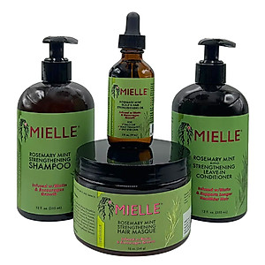 MIELLE Rosemary Mint Organics Infused with Biotin and Encourages Growth Hair Products for Stronger and Healthier Hair and Styling Bundle Set 4 PCS