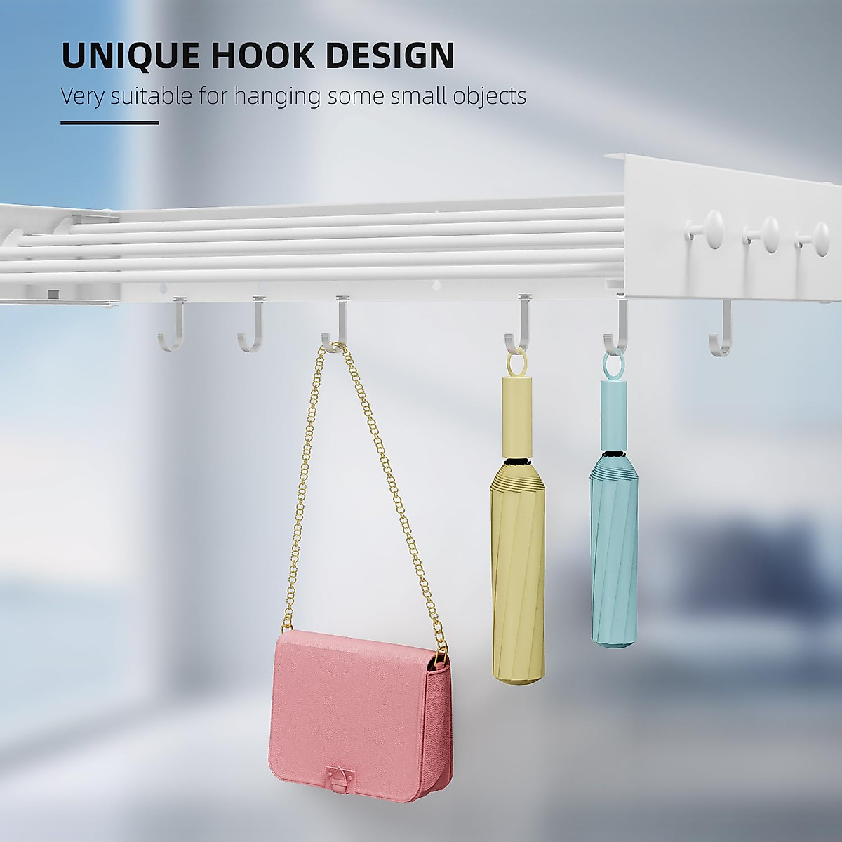 Drying Rack Clothing,Clothes Drying Rack Wall Mounted,Laundry Drying Rack Wall Mount,Foldable,Collapsible,60 lb Capacity 5 Aluminium Poles with 12 Hooks,Space Saving Clothes Drying Rack,White 31.5"