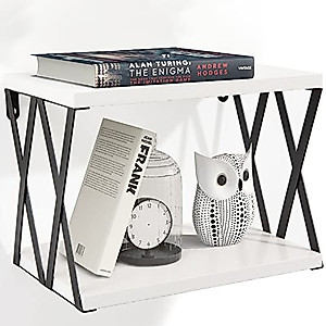 Afuly Bedside Table Wall Mounted, 2 Tier Rustic Wood Floating Nightstand for Bedroom Decor Storage, Black Wall Bedside Shelf for Home Livingroom Bathroom Kitchen Decorative