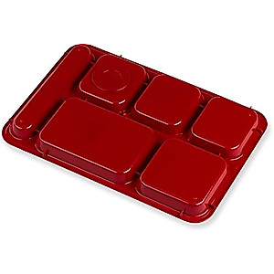 Carlisle FoodService Products Right-Hand 6-Compartment Tray, 10" x 14", Red, (Pack of 24)