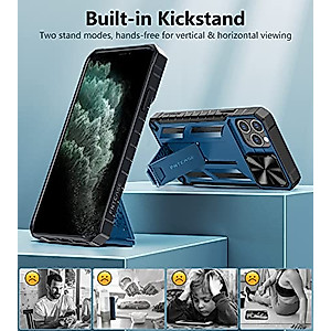 FNTCASE for iPhone 11 Pro-Max Case: Military Grade Drop & Shock Protection Cell Phone Cover with Kickstand & Slide | Rugged Protective Bumper Textured | Heavy Duty Protector(Blue)