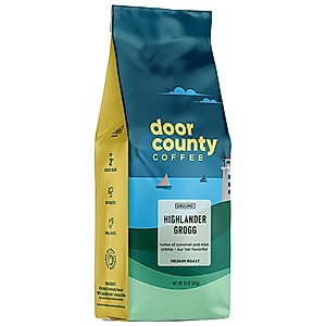 Door County Coffee Highlander Grogg Flavored Coffee Ground | 10 oz Bag | Medium Roast | 100% Specialty Arabica Coffee | Flavored Gourmet Coffee | Highlander Grogg Coffee