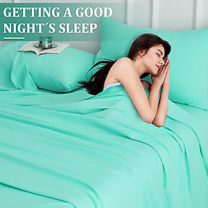 4 Piece Full Sheet Set - Super Soft Breathable Cooling Bed Sheets King Size 16 Inch Extra Deep Pocket, Hotel Luxury Bedding & Pillowcases, Wrinkle Free Oeko-Tex - Aqua